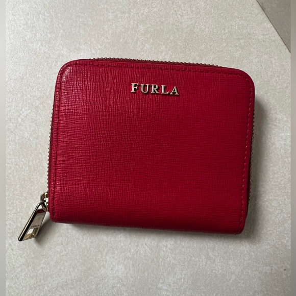 Furla | Bags | Furla Red Leather Bifold Wallet With Gold Zipper | Poshmark